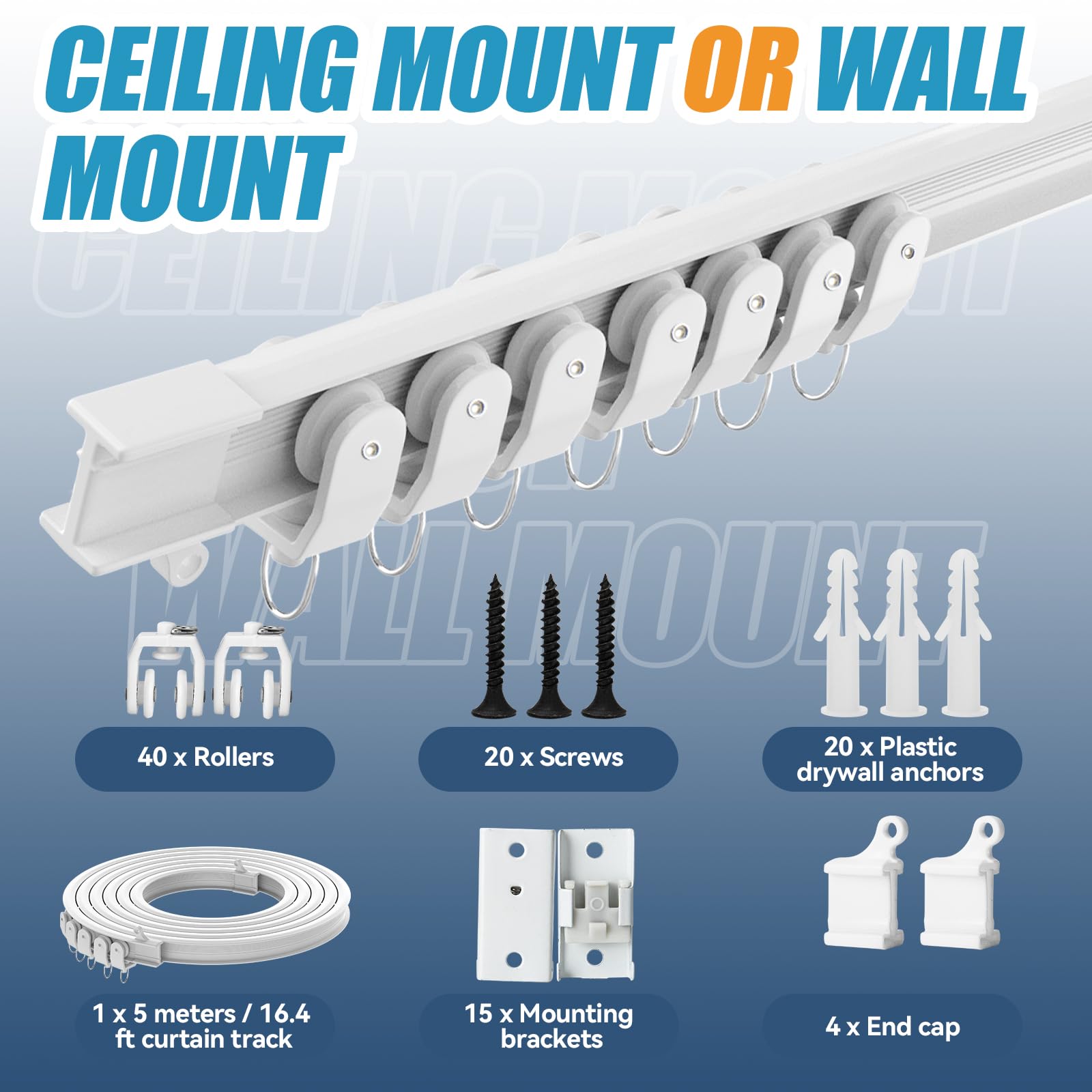 Super More 16.5 FT Bendable Curtain Track Ceiling Mounted Straight Curved Ceiling Track Set Top Side Mounting Ceiling for Installation Windows Curtain Room Divider Curtain - 5 Meter White
