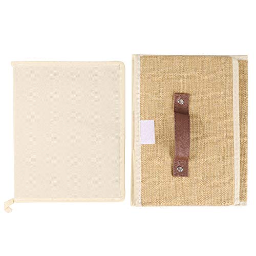 Lucky Monet 2 Pack Linen Fabric Foldable Storage Bin Set Collapsible Storage Box Cube Closet Organizer with Lid & Faux Leather Handle, 10βx8βx7β (Khaki)