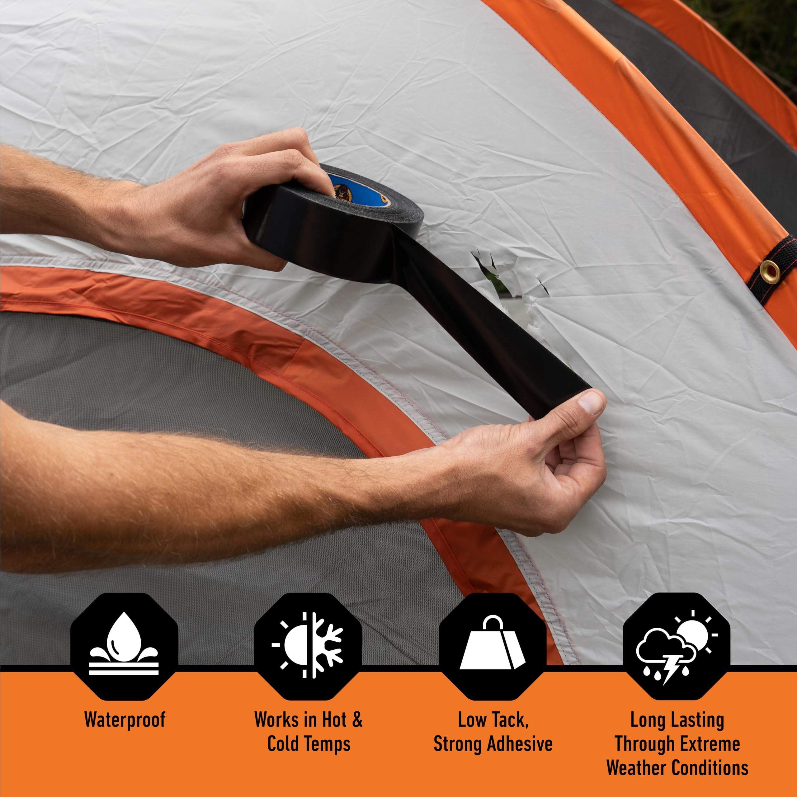 Gorilla All Weather Outdoor Waterproof Duct Tape, UV and Temperature Resistant, 1.88" x 25 yd, Black, (Pack of 1)