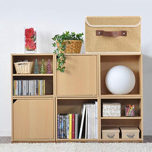 Lucky Monet 2 Pack Linen Fabric Foldable Storage Bin Set Collapsible Storage Box Cube Closet Organizer with Lid & Faux Leather Handle, 10βx8βx7β (Khaki)
