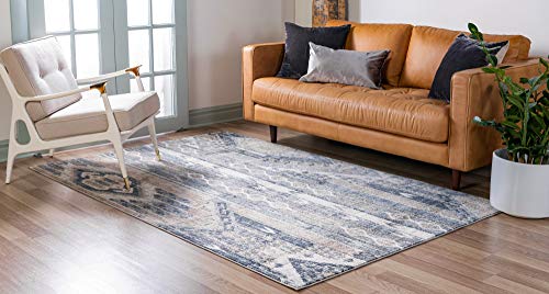 Unique Loom Portland Collection Southwestern Inspired Striped Tone Area Rug, 7 ft x 10 ft, Navy Blue/Tan