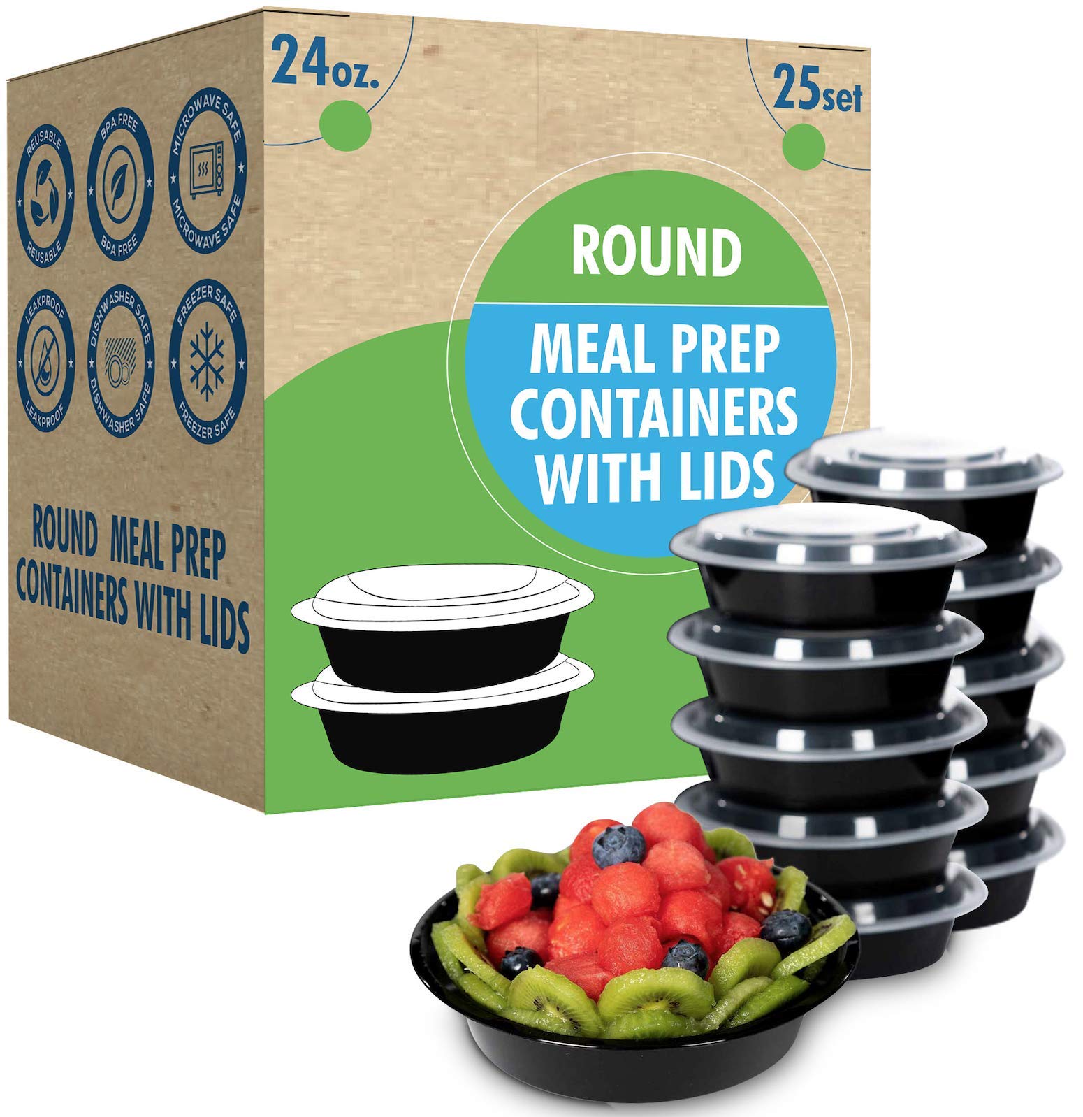 [25 Set] 20oz Meal Prep Containers with Lids - Ideal for Lunch Containers, Food Prep Containers, Food Storage Bento Box,Portion Control | Stackable | Microwave | Dishwasher | Freezer Safe Compartment) 20oz 1 Compartment x25