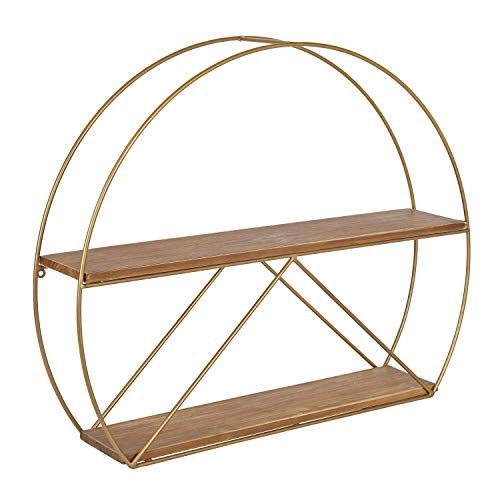Kate and Laurel Delmar Mid-Century Modern Wall Shelf, 26" x 21", Brown and Gold, Glamorous Geometric Wall Decor
