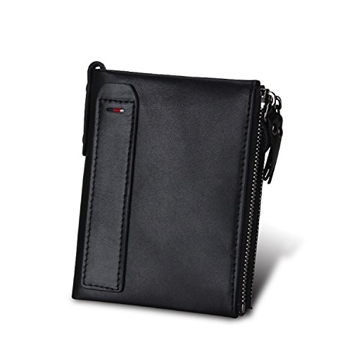 Baellerry Women RFID Blocking Wallet Small Vintage Cowhide Leather Wallet For Women (Blue) (Black)