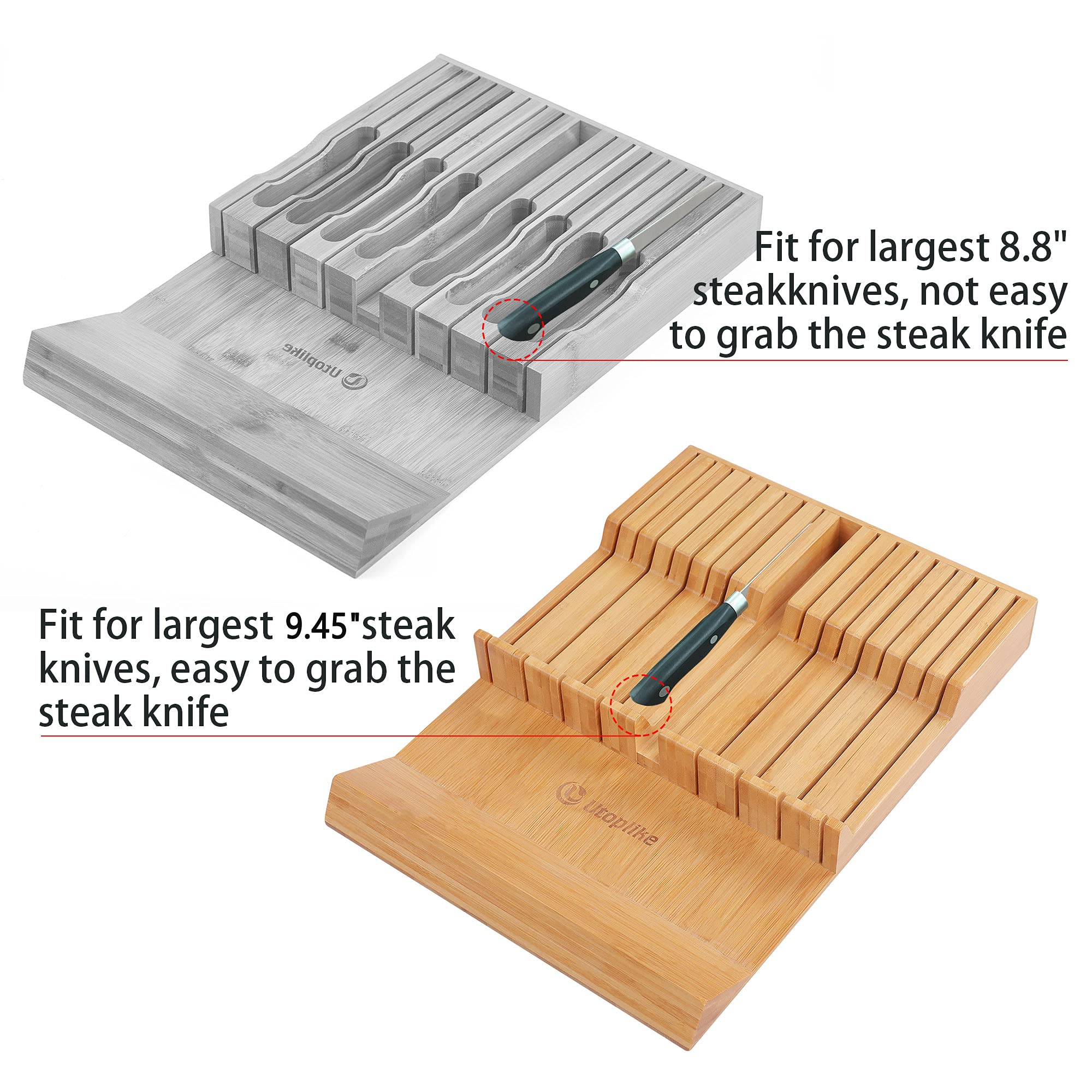 Utoplike 4 Pack Bamboo Kitchen Drawer Dividers and Bamboo Kitchen Knife Drawer Organizer Set