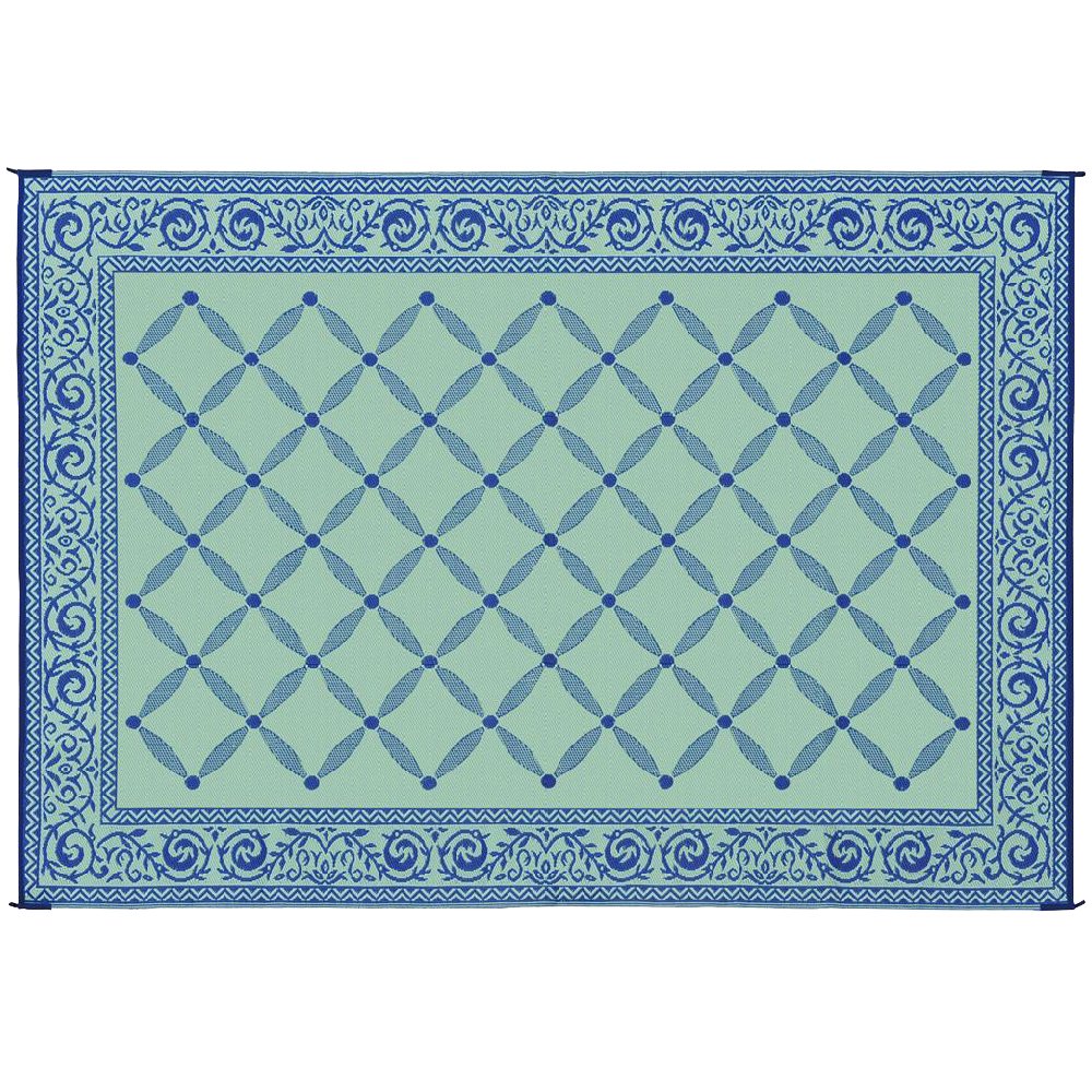 Stylish Camping 119123 9-feet by 12-feet Reversible Mat, Plastic Straw Rug, Large Floor Mat for Outdoors, RV, Patio, Backyard, Picnic, Beach, Camping (Blue/Light-Green)