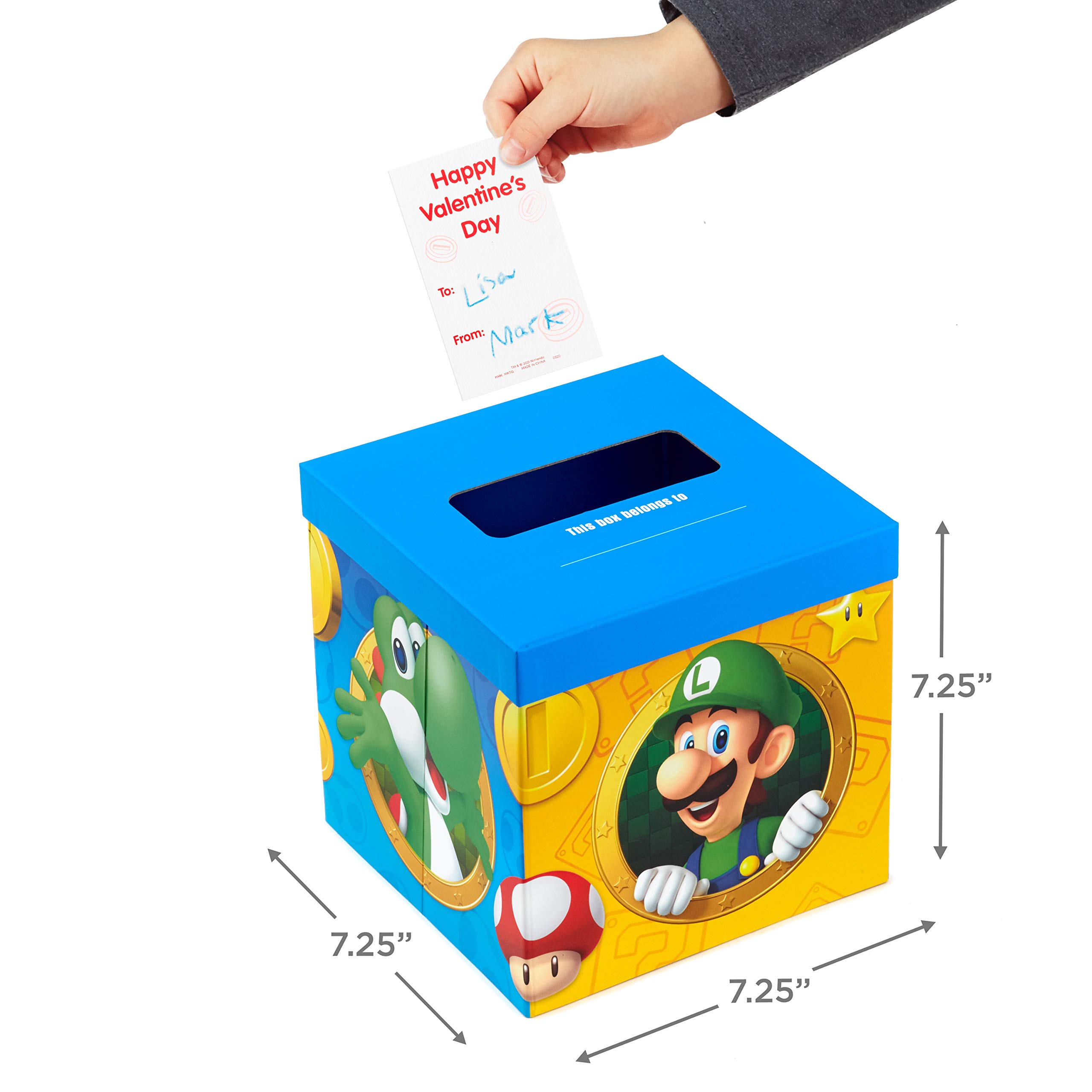 Hallmark Valentines Day Cards for Kids and Mailbox for Classroom Exchange, Super Mario Bros (1 Box, 32 Valentine Cards, 35 Stickers, 1 Teacher Card)