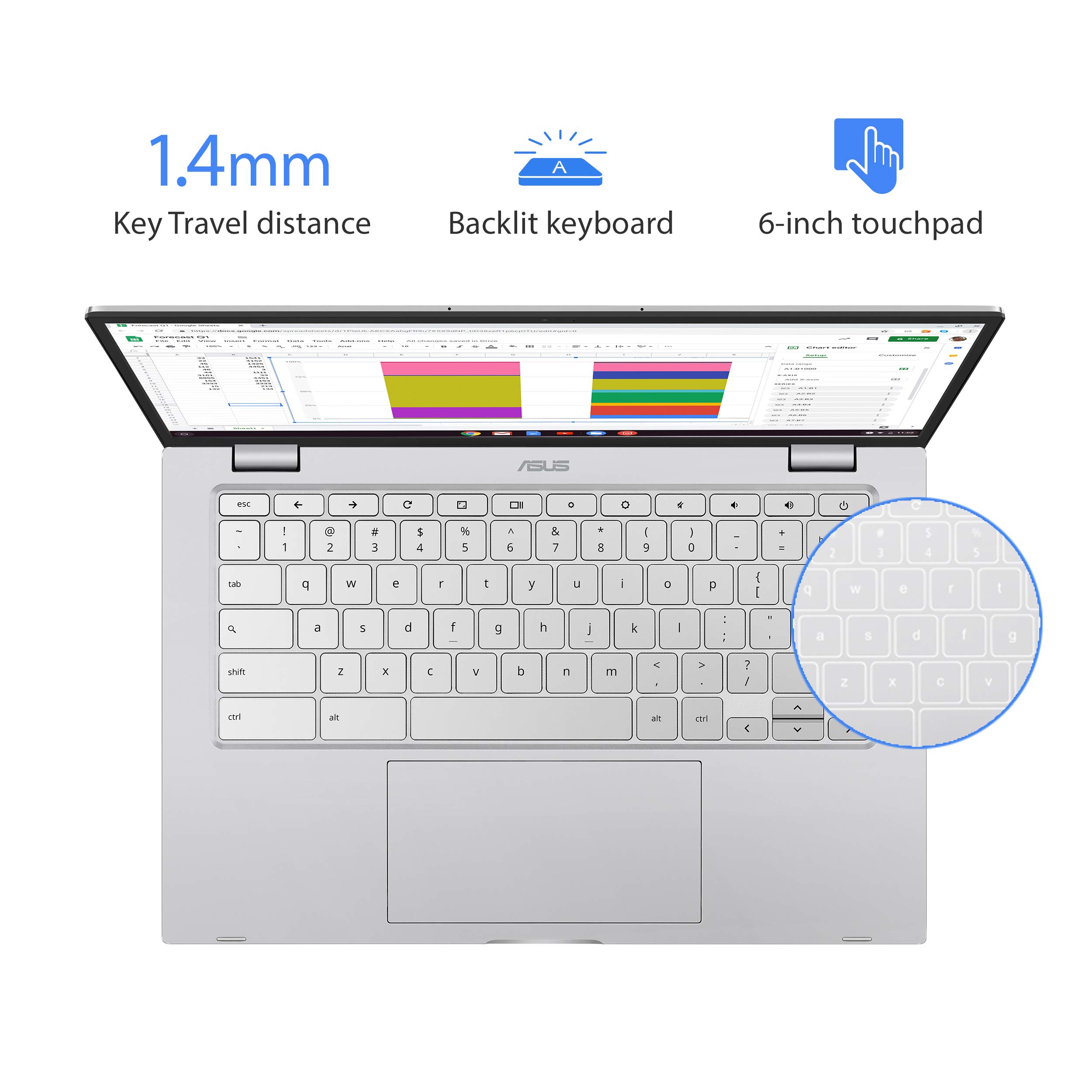 ASUS Chromebook C425 Clamshell Laptop, 14" FHD 4-Way NanoEdge Touch Screen, Intel Core m3-8100Y Processor, 4GB RAM, 128GB eMMC Storage, Backlit KB, Silver, Chrome OS, C425TA-AS348FT