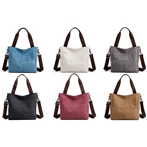 Women's Canvas Shoulder Bags Tote Purses Satchel Work Travel Crossbody Bag (Black) One Size