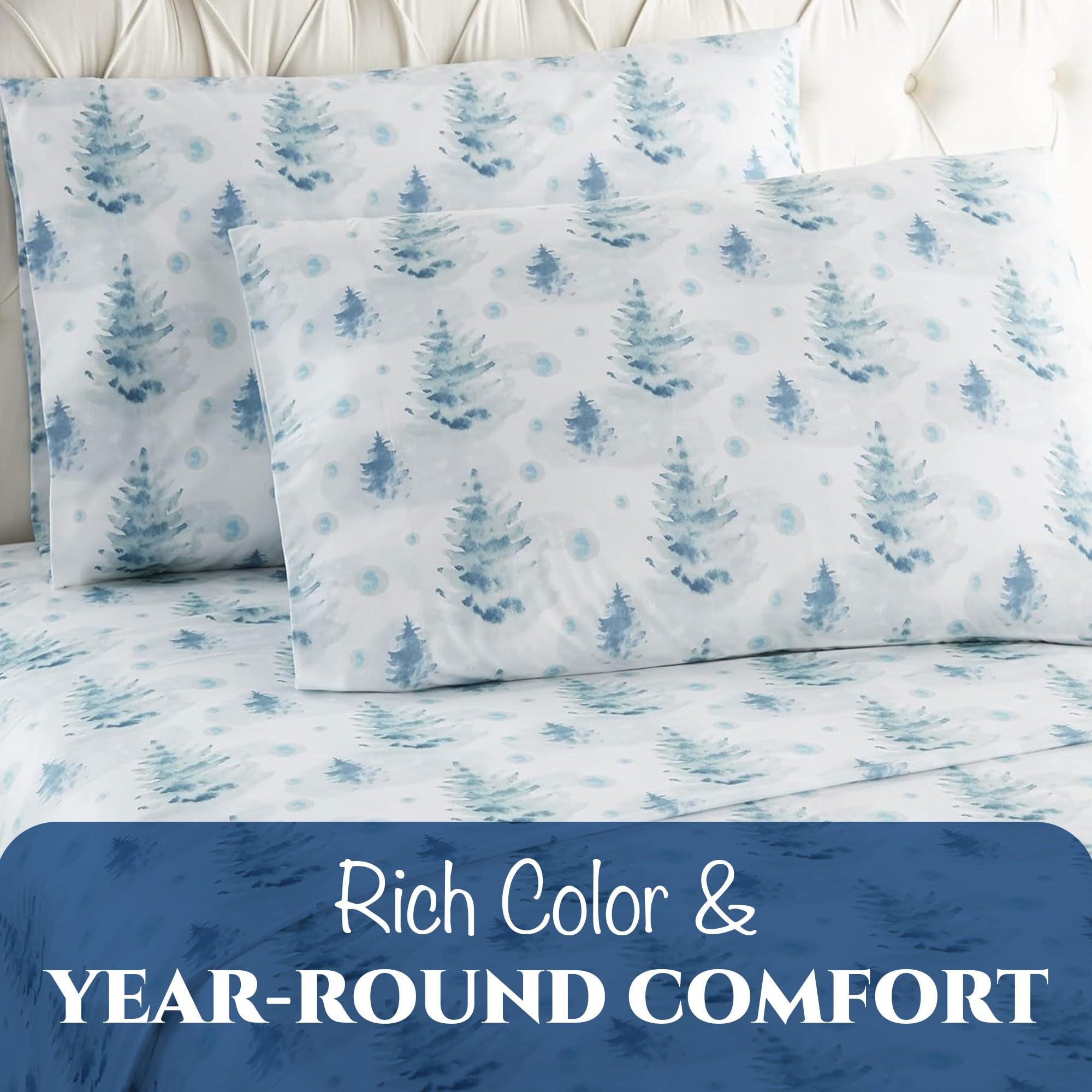 Thermee Micro Flannel California King-Size Sheet Set, Machine Wash-Dry, No Pilling, 18" Deep Pocket, 2 King Pillowcases, Blue Spruce