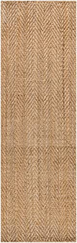JONATHAN Y NFR101A-28 Espina Hand Woven Herringbone Chunky Jute Indoor Area -Rug Bohemian Farmhouse Easy -Cleaning Bedroom Kitchen Living Room Non Shedding, 2 X 8, Natural Color