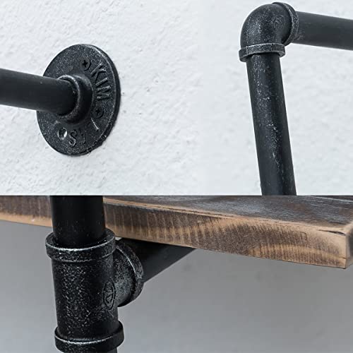 Industrial Pipe Shelving Wall Mounted,36in Rustic Metal Floating Shelves,Steampunk Real Wood Book Shelves,Wall Shelf Unit Bookshelf Hanging Wall Shelves,Farmhouse Kitchen Bar Shelving(3 Tier)