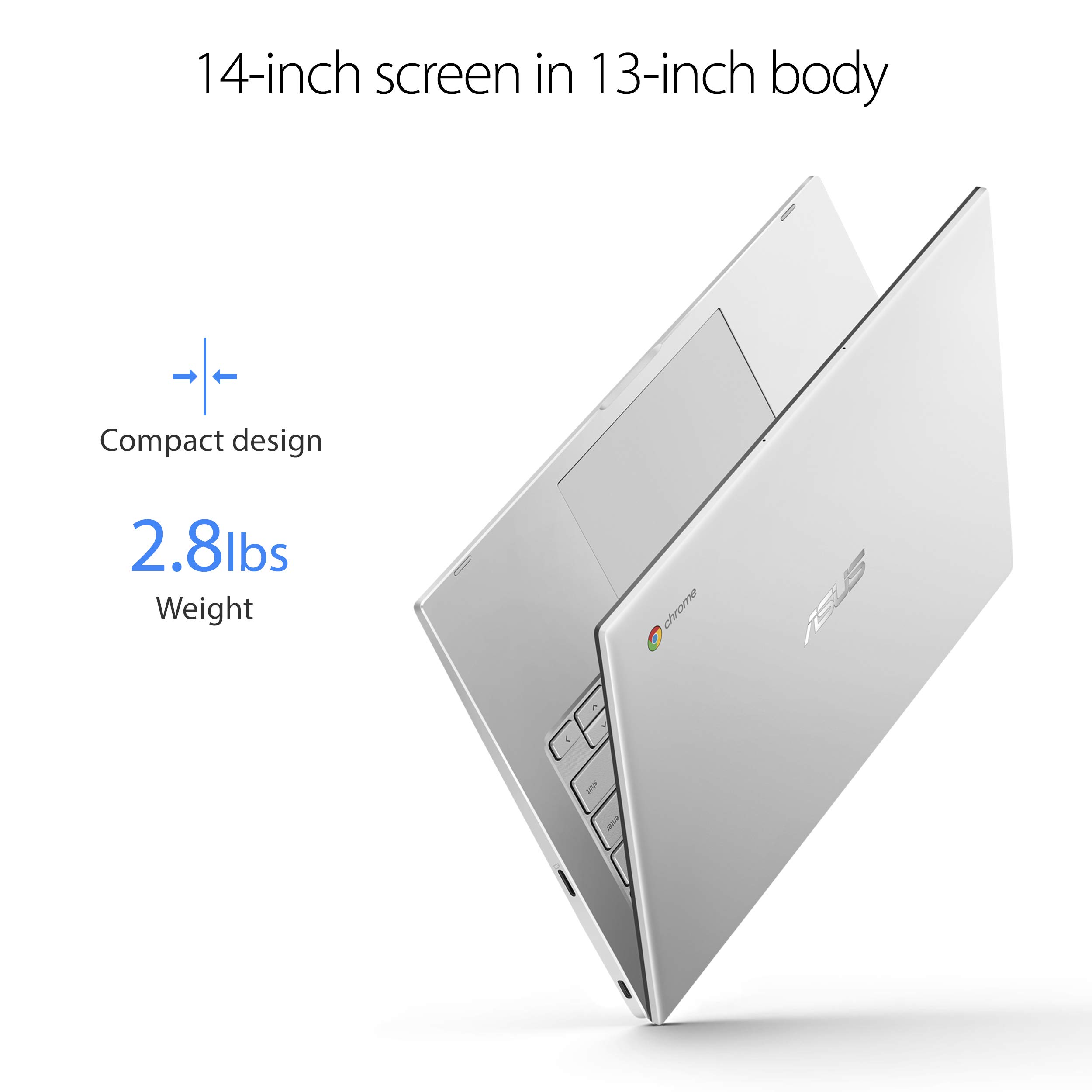 ASUS Chromebook C425 Clamshell Laptop, 14" FHD 4-Way NanoEdge Touch Screen, Intel Core m3-8100Y Processor, 4GB RAM, 128GB eMMC Storage, Backlit KB, Silver, Chrome OS, C425TA-AS348FT