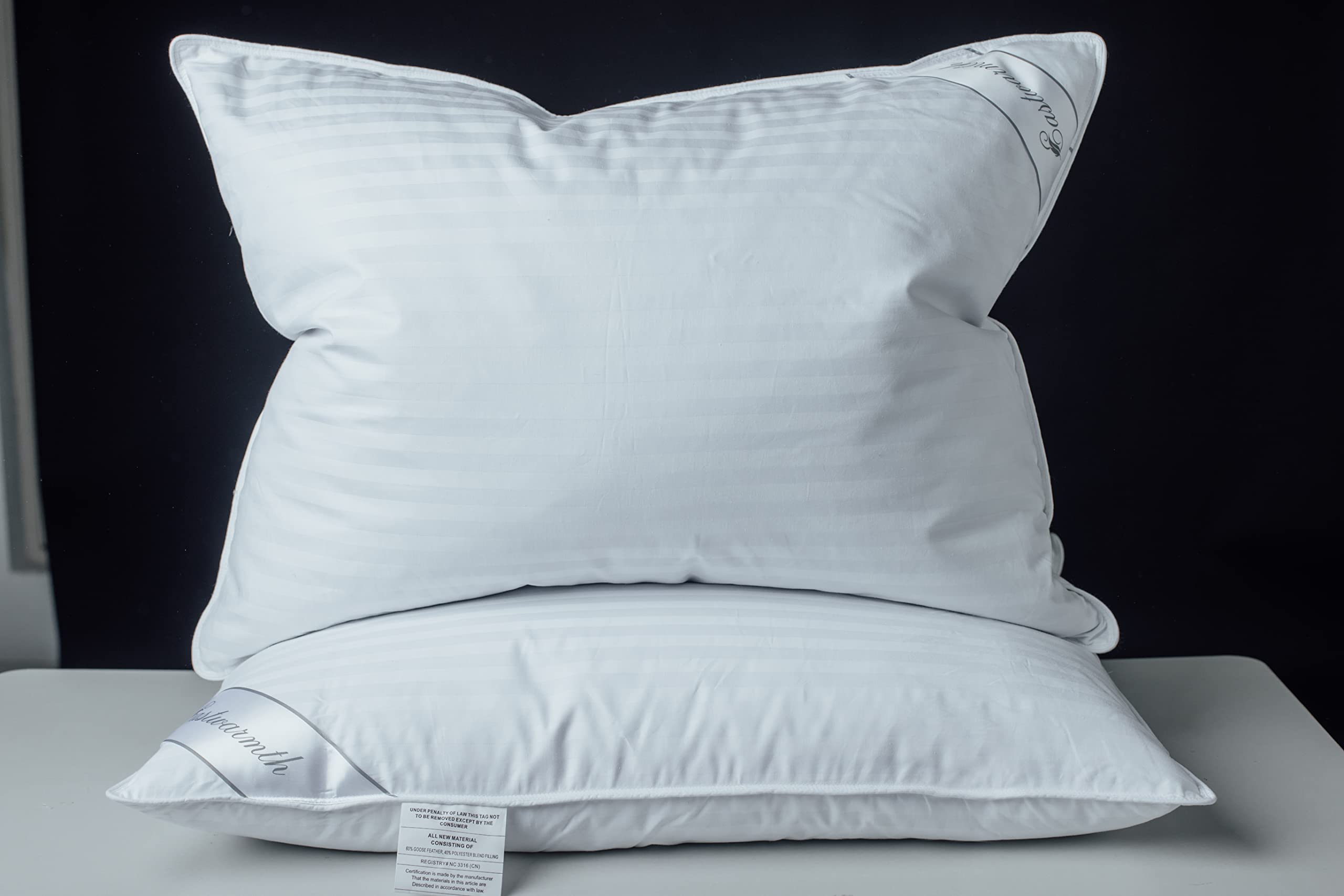 Eastwarmth Goose Feather Blend with Polyester Bed Pillows 100% Cotton, Medium Soft Soft Support Standard Pack of 1, Stripe White