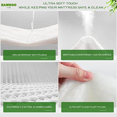 GRT Rayon Bamboo Waterproof Mattress Protector Cal King Size - 3D Air Fiber Cooling Mattress Cover Breathable Ultra Soft, Mattress Pad Noiseless Fits up to 26'' Deep Pocket Mattress Machine Washable
