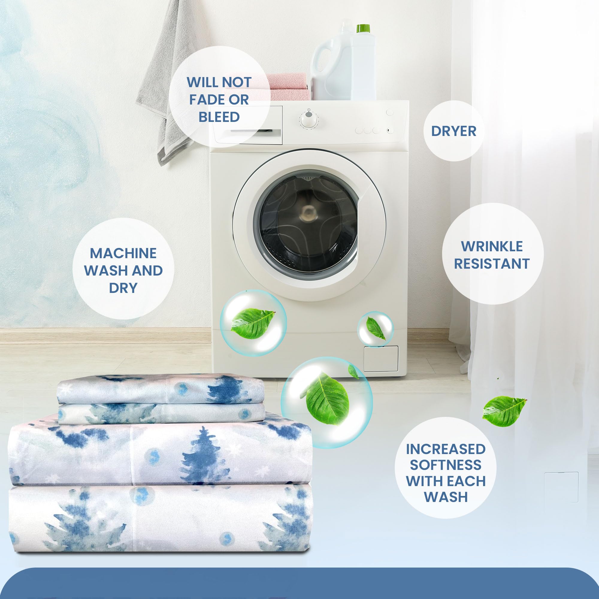Thermee Micro Flannel California King-Size Sheet Set, Machine Wash-Dry, No Pilling, 18" Deep Pocket, 2 King Pillowcases, Blue Spruce