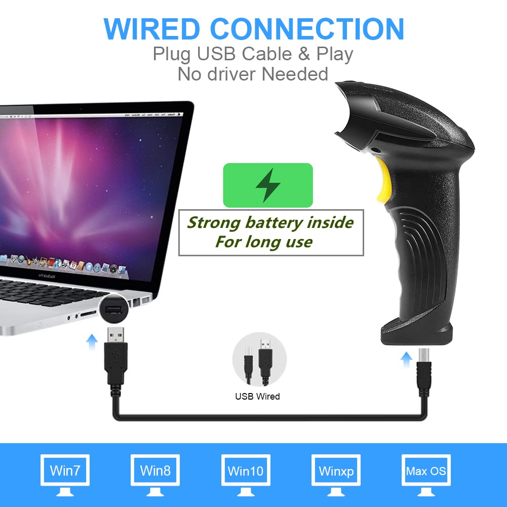 Barcode Scanner Wireless, Basecent USB Quick Laser Barcode Scanner Reader (Lector De Codigo De Barras), Handheld Barcode Reader Scanner for Library Book, Warehouse Inventory, Store