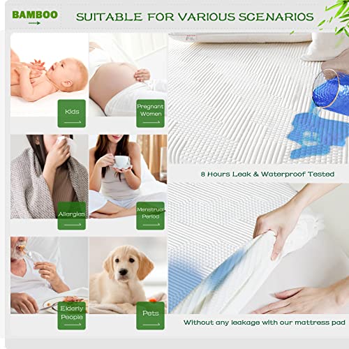 GRT Rayon Bamboo Waterproof Mattress Protector Cal King Size - 3D Air Fiber Cooling Mattress Cover Breathable Ultra Soft, Mattress Pad Noiseless Fits up to 26'' Deep Pocket Mattress Machine Washable