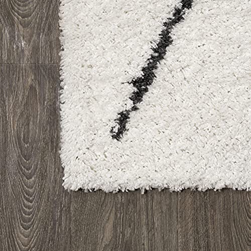 JONATHAN Y MOH405A-3 Catala Moroccan Diamond Shag Indoor Area-Rug Bohemian Geometric Modern Glam Easy-Cleaning Bedroom Kitchen Living Room Non Shedding, 3 X 5, White/Black