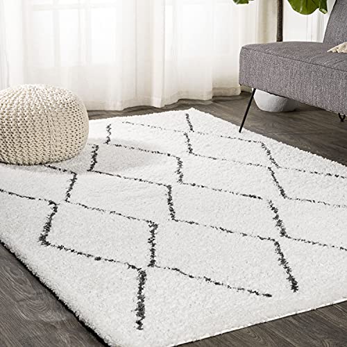 JONATHAN Y MOH405A-3 Catala Moroccan Diamond Shag Indoor Area-Rug Bohemian Geometric Modern Glam Easy-Cleaning Bedroom Kitchen Living Room Non Shedding, 3 X 5, White/Black