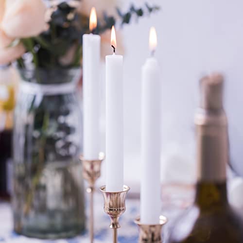 LANKER 18 Pack Taper Candles β 8 Inch Dripless Unscented Smokeless Candles β 6.5 Hours Burning Time - Decoration for Wedding, Churches, Dinner, Halloween and Christmas (White)
