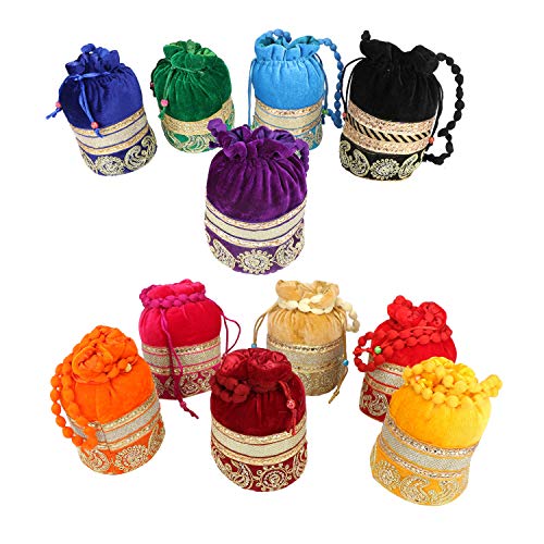 Indian Velvet Potli (Pack of 11 Potli Bag in assorted colors), Jwelery Pouch, Coins