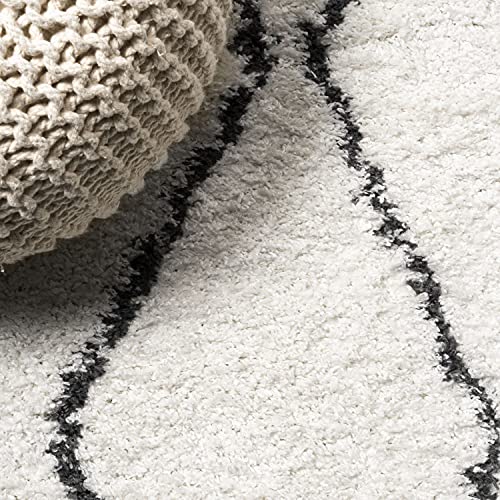 JONATHAN Y MOH405A-3 Catala Moroccan Diamond Shag Indoor Area-Rug Bohemian Geometric Modern Glam Easy-Cleaning Bedroom Kitchen Living Room Non Shedding, 3 X 5, White/Black
