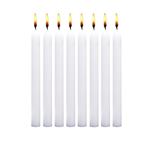 LANKER 18 Pack Taper Candles β 8 Inch Dripless Unscented Smokeless Candles β 6.5 Hours Burning Time - Decoration for Wedding, Churches, Dinner, Halloween and Christmas (White)