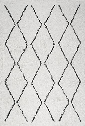 JONATHAN Y MOH405A-3 Catala Moroccan Diamond Shag Indoor Area-Rug Bohemian Geometric Modern Glam Easy-Cleaning Bedroom Kitchen Living Room Non Shedding, 3 X 5, White/Black