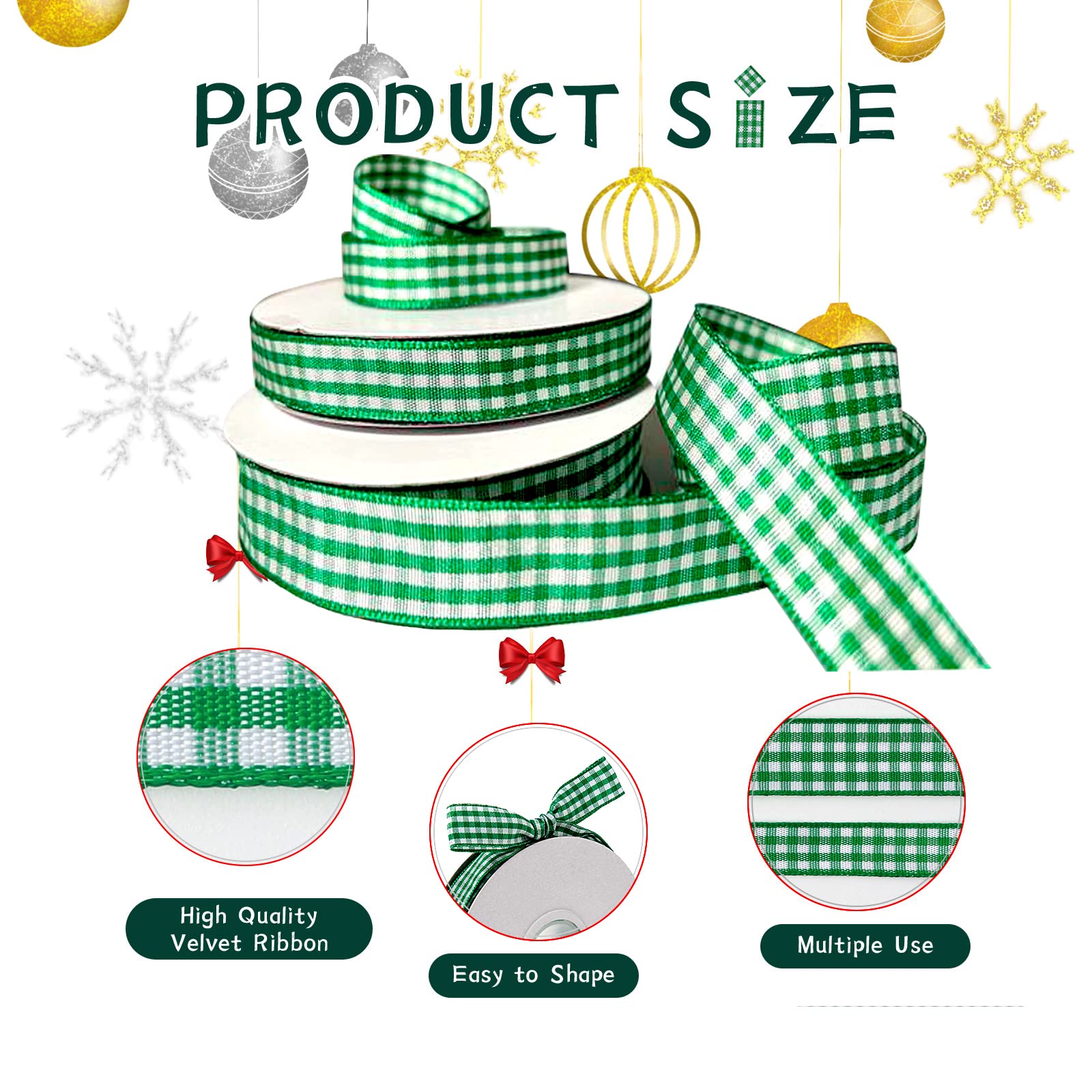 ZQYSING Green Gingham Ribbons - Green White Plaid Ribbon 3/8" and 5/8" x 50 Yards Checkered Fabric Ribbon for Hair Accessories St. Patrick's Day Gift Craft Decorations