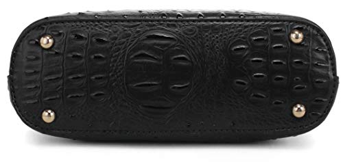 SG SUGU Crocodile Pattern Lightweight Medium Dome Crossbody Bag Shoulder Bag with Tassel | Black