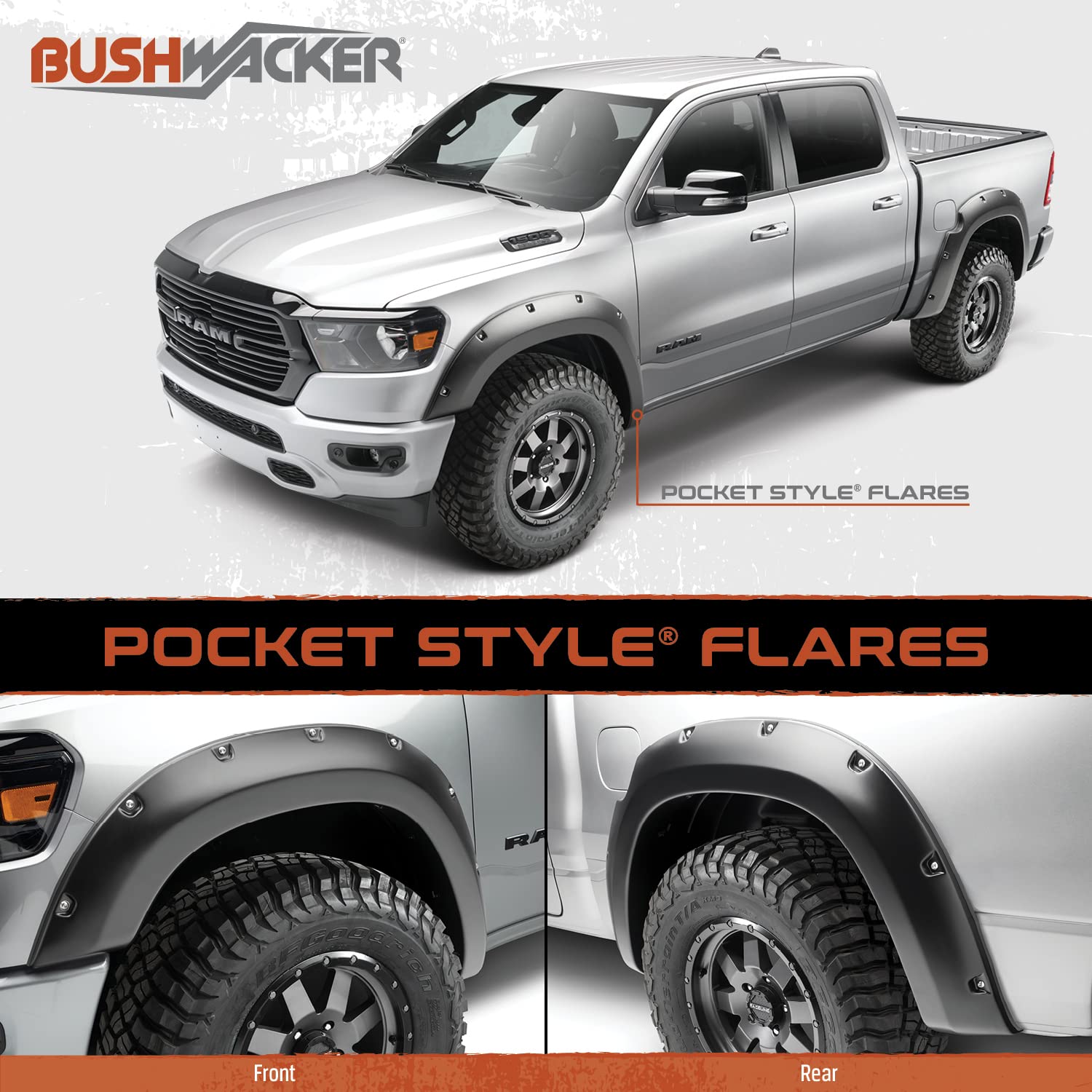 Bushwacker Pocket/Rivet Style Front & Rear Fender Flares | 4-Piece Set, Black, Smooth Finish | 60902-07 | Fits 1986-1995 Suzuki Samurai