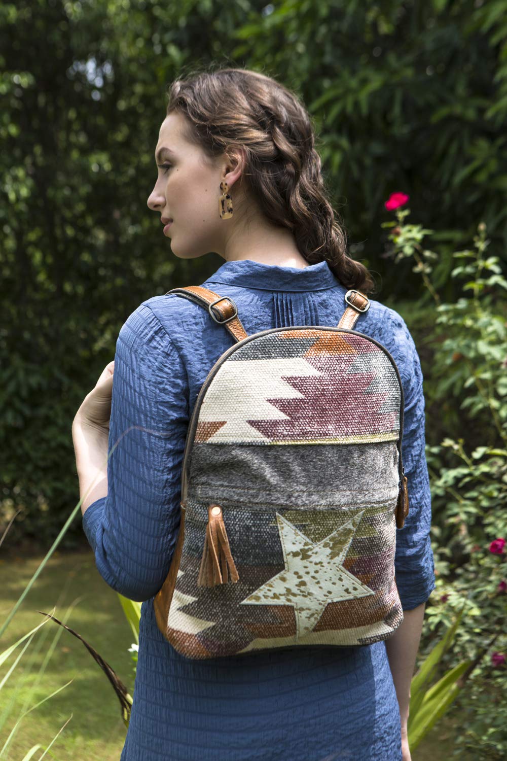 Myra Bags Superior Canvas, leather & Rug Backpack S-1927, Multicolour, Large