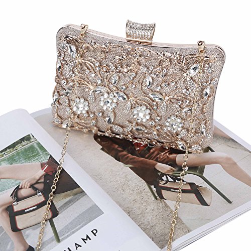 Tanpell Womens Crystal Evening Clutch Bag Rhinestone Wedding Handbag Purse for Bridal Prom Cocktail Party (Champagne)