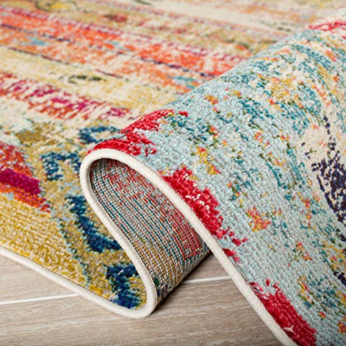 SAFAVIEH Madison Collection 9' x 12' Blue/Orange MAD422F Boho Chic Tribal Distressed Non-Shedding Living Room Bedroom Dining Home Office Area Rug
