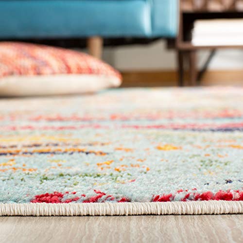 SAFAVIEH Madison Collection 9' x 12' Blue/Orange MAD422F Boho Chic Tribal Distressed Non-Shedding Living Room Bedroom Dining Home Office Area Rug