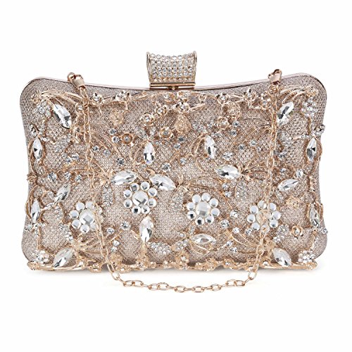 Tanpell Womens Crystal Evening Clutch Bag Rhinestone Wedding Handbag Purse for Bridal Prom Cocktail Party (Champagne)