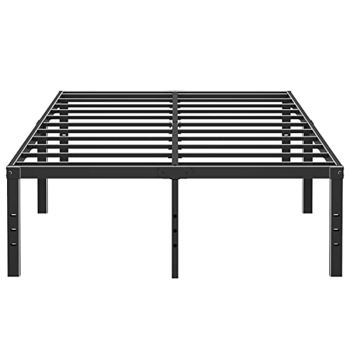 Rooflare Full Bed Frame 18 Inch Tall 9 Legs Max 3500lbs Heavy Duty Metal Full Size Platform for Boys Girls Kids No Box Spring Needed Black Easy to Assemble-Black