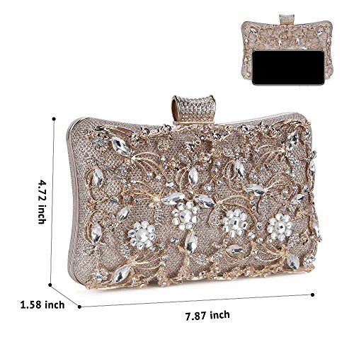 Tanpell Womens Crystal Evening Clutch Bag Rhinestone Wedding Handbag Purse for Bridal Prom Cocktail Party (Champagne)
