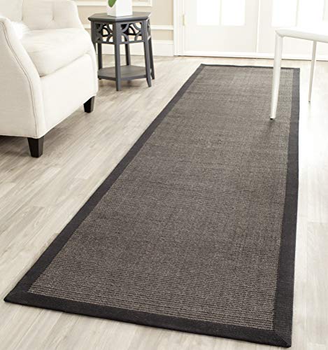 SAFAVIEH Natural Fiber Collection 2' x 6' Charcoal / Charcoal NF441D Border Sisal Runner Rug
