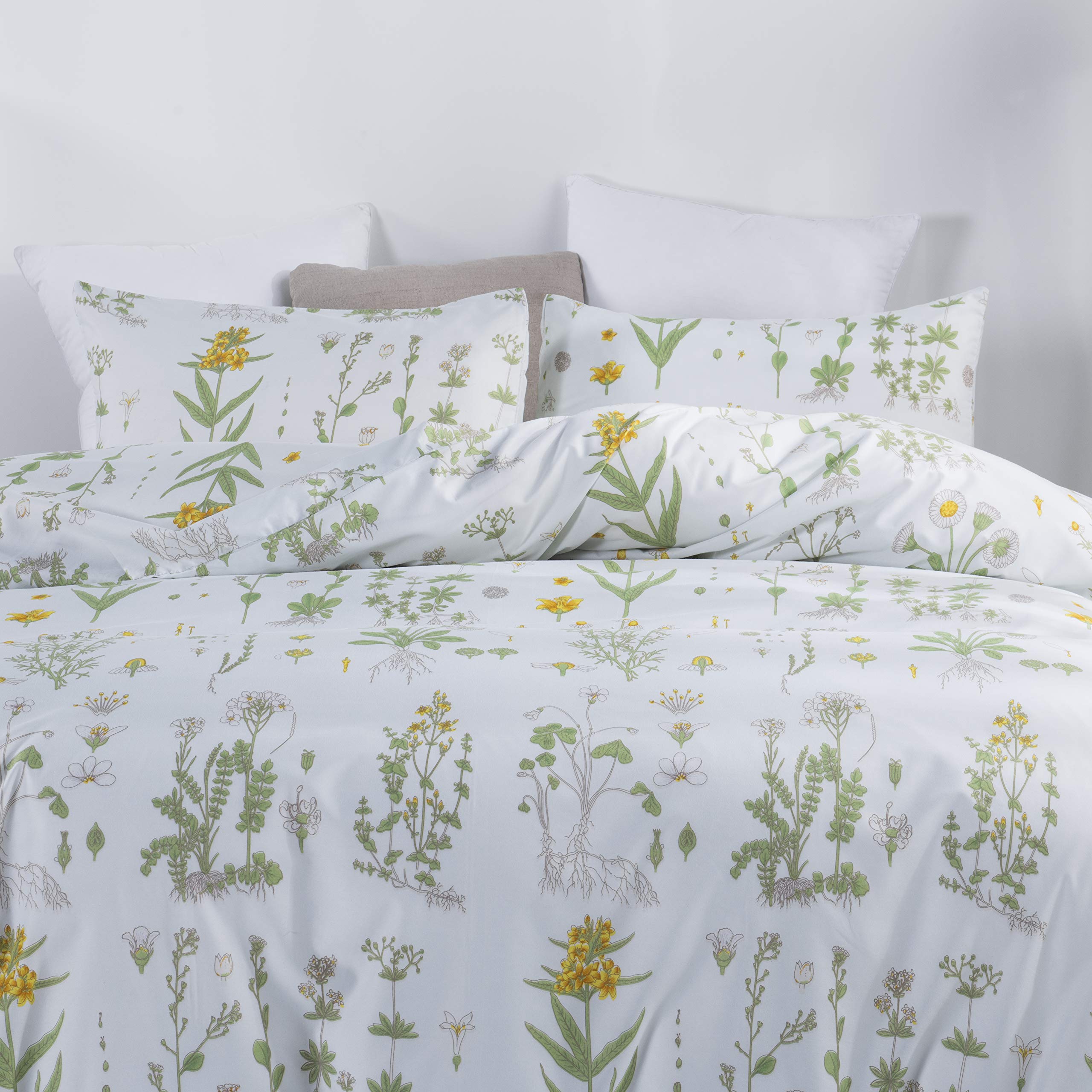 GETIANN Floral Duvet Cover Set Full/Queen Comforter Cover Set Spring Plant Printed 90"x90"(1 Comforter Cover and 2 Pillow Shams Soft Bedding Set