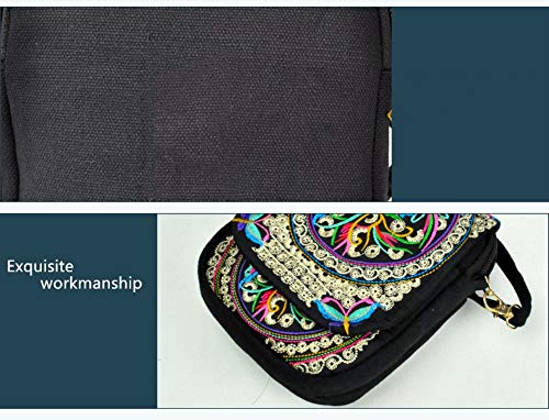 BigBigMe Women Ethnic Embroidered Handmade Mini Canvas Crossbody Shoulder Boho Travel Handbag Cell Phone Purse Wallet, Multicolor, 5.9 * 1.9 * 7.0 inch