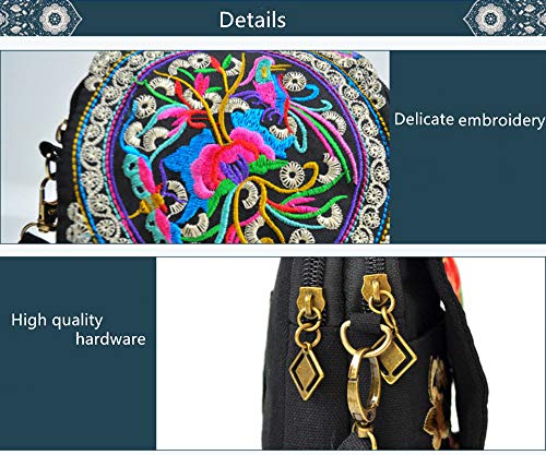 BigBigMe Women Ethnic Embroidered Handmade Mini Canvas Crossbody Shoulder Boho Travel Handbag Cell Phone Purse Wallet, Multicolor, 5.9 * 1.9 * 7.0 inch
