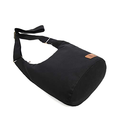 Hippie Crossbody Bag Top Zip Retro Canvas Sling Bag Jacquard cloth Handmade Bags (Black)