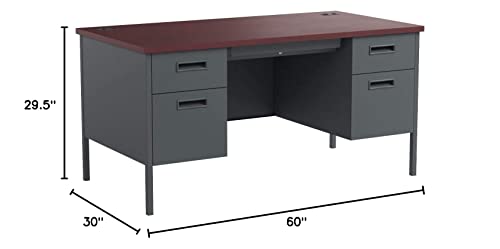 HON 60" Metro Series Classic Double Pedestal Desk, in Mahogany/Charcoal (HP3262)