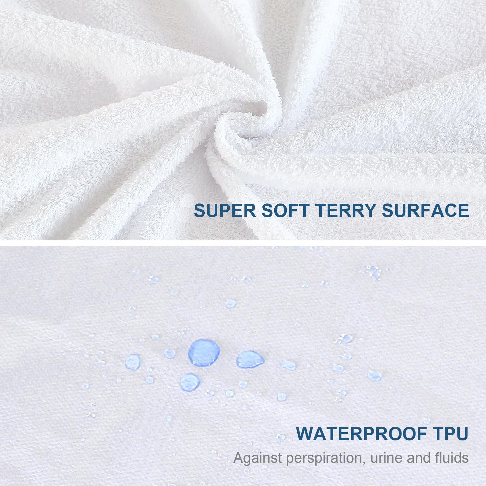 Full Size Mattress Protector Waterproof, Full Size Mattress Cover Breathable Cotton Terry with Waterproof TPU Layer Fitted 14'' Pocket, Noiseless Cotton Terry Mattress Cover Full Size