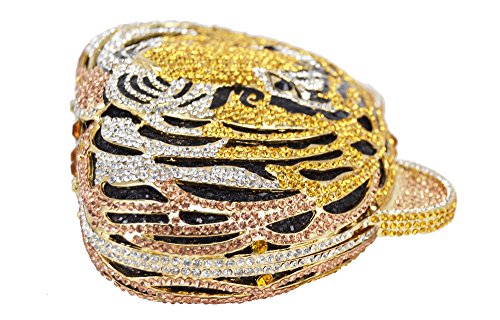 nice buy Lady Dazzle Full Diamond Clutch Tiger Head Evening Bag Bling Rhinestone Chain Cross Body Bag Animal Purse (Gold 1), Medium