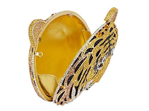 nice buy Lady Dazzle Full Diamond Clutch Tiger Head Evening Bag Bling Rhinestone Chain Cross Body Bag Animal Purse (Gold 1), Medium