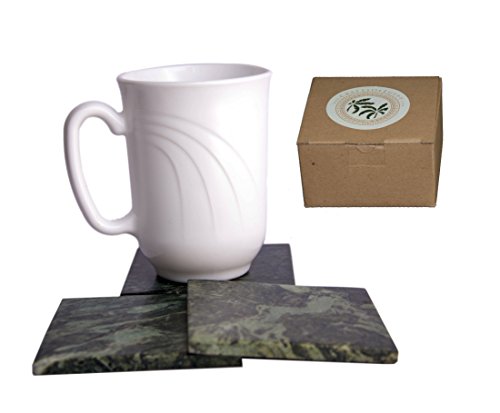 CraftsOfEgypt Set of 6 - Green Marble Stone Coasters Polished Coasters – 3.5 x 3.5 Inches (9x9 cm) Square – Protection from Drink Rings