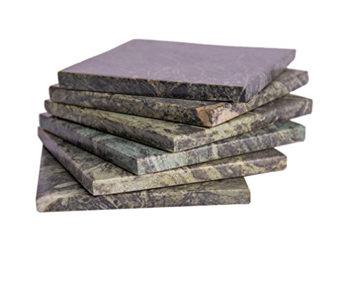 CraftsOfEgypt Set of 6 - Green Marble Stone Coasters Polished Coasters – 3.5 x 3.5 Inches (9x9 cm) Square – Protection from Drink Rings
